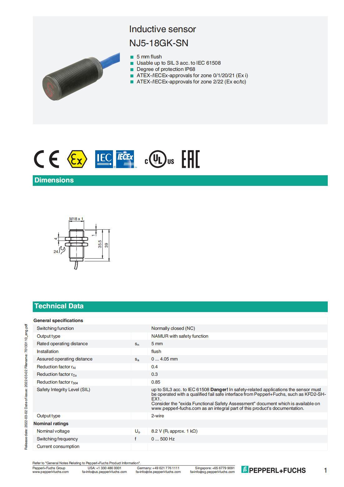 NJ5-18GK-SN倍加福本安型传感器/防爆接近开关250929/70133110-阿里巴巴