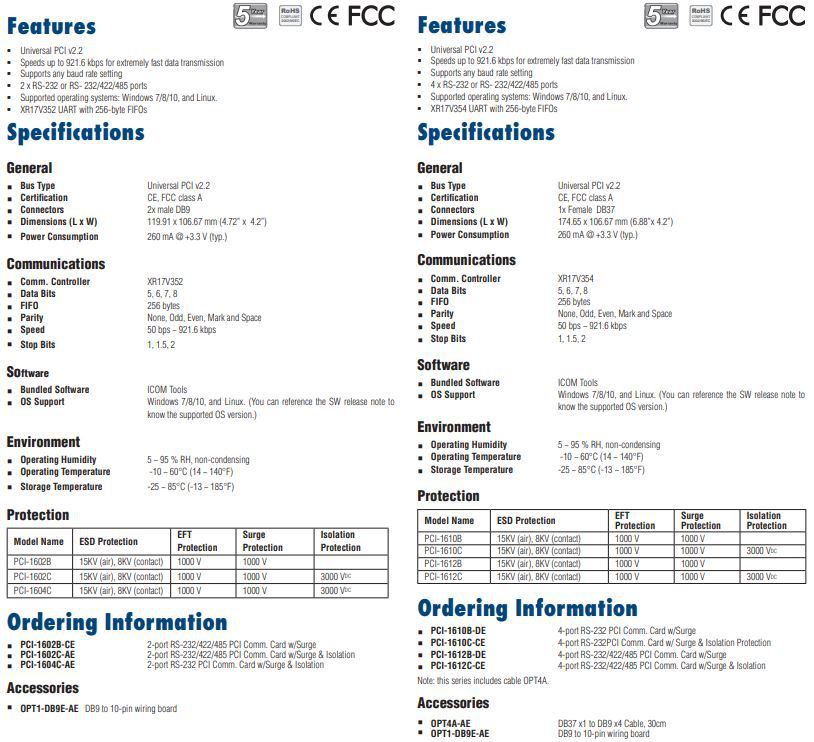研华PCI通讯卡PCI-1602 ，2端口RS-232/485 含隔离PCI通讯卡-阿里巴巴