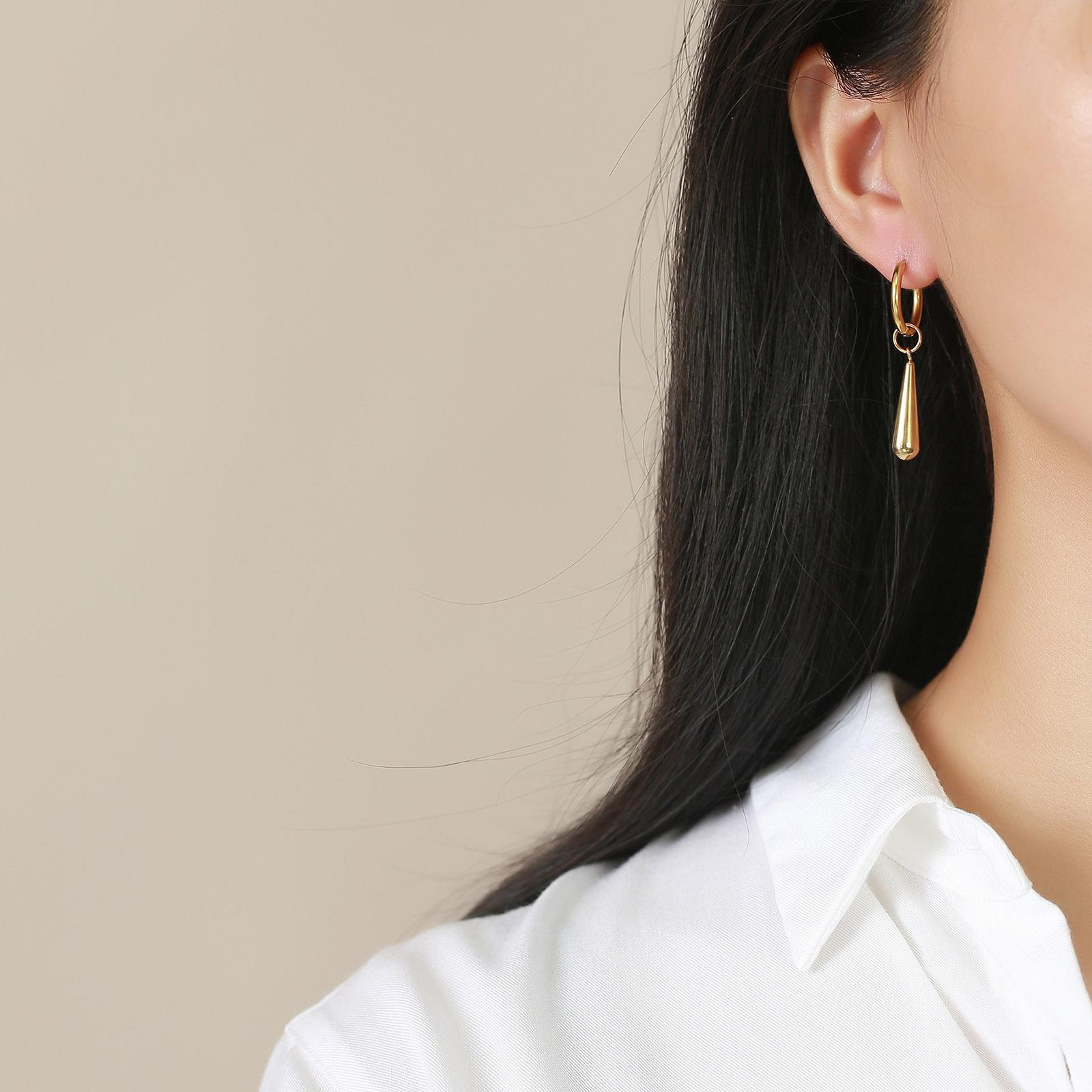 Fashion Gold Titanium Steel Long Water Drop Earrings :Asujewelry.com