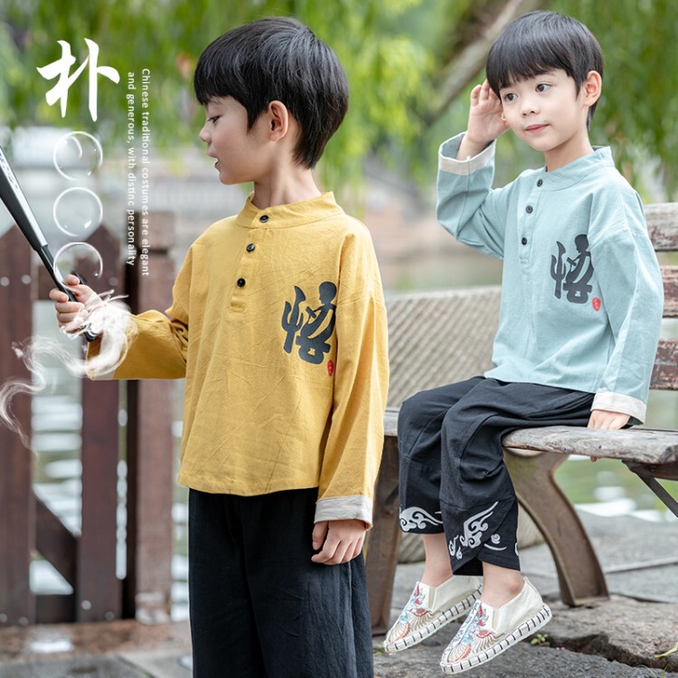 Baby boy outfit preschool performance Chinese ancient Tang suit cotton ...