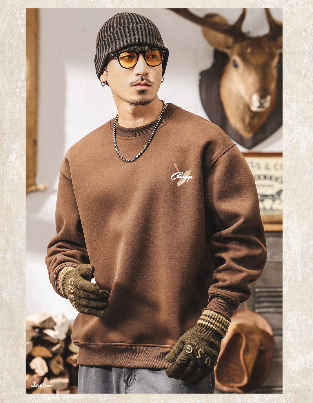 美式复古420g重磅卫衣男春秋新款圆领长袖宽松休闲潮流印花上衣男-阿里巴巴