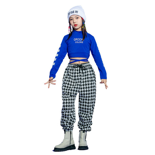 Children girls royal blue hiphop jazz street dance trendy outfits ...