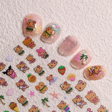 timiko黑皮度假风KT猫美甲贴纸新款背胶可爱指甲贴工厂批发-阿里巴巴