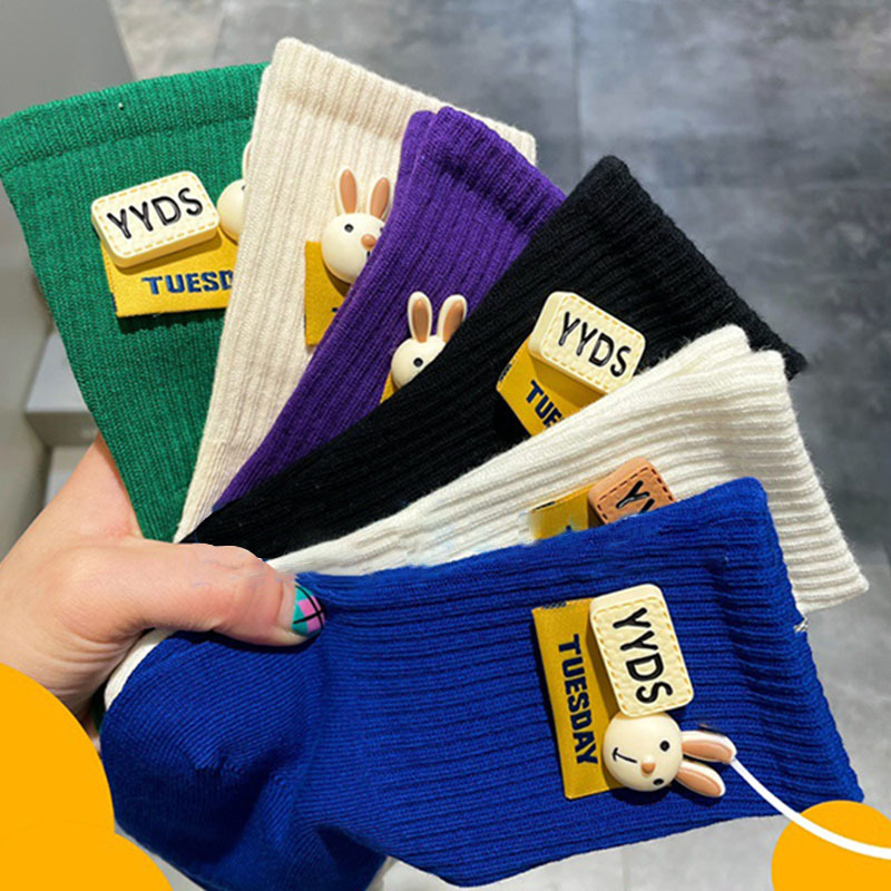 2023春季立体小兔子头像袜子女个性YYDS绿色紫色外穿中筒袜ins潮-阿里巴巴