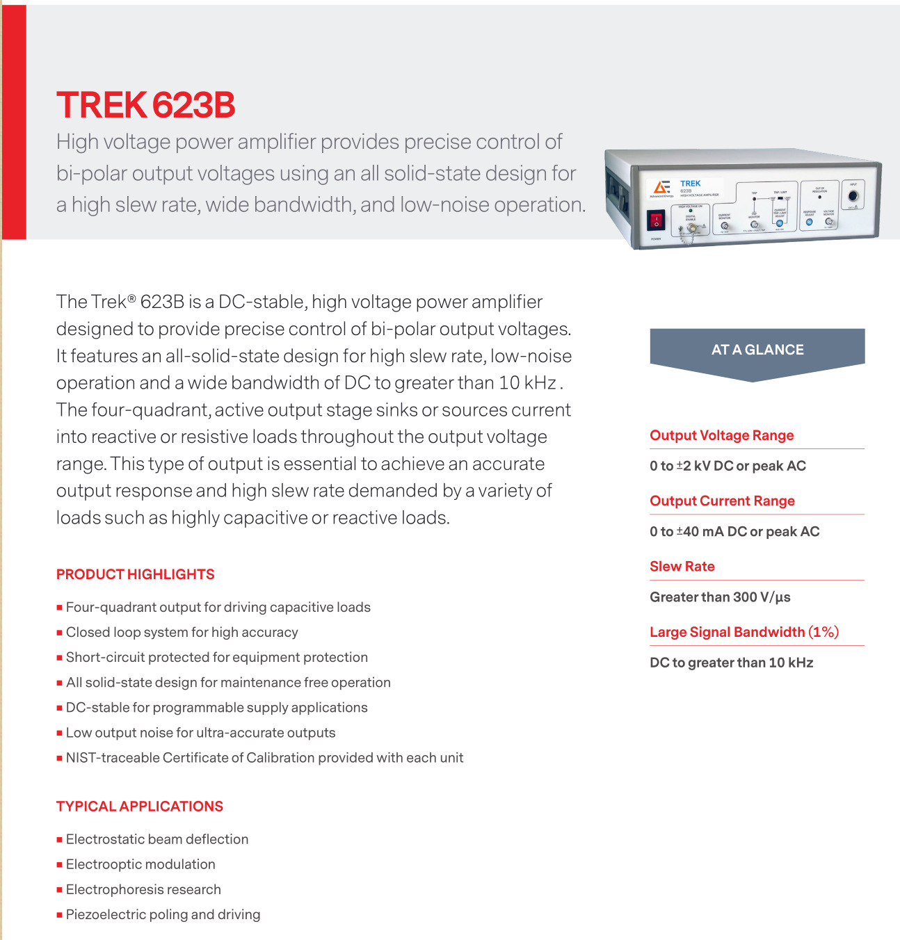 代理TREK高压功率放大器 双极性电压输出的精密控制 TREK 623B-阿里巴巴