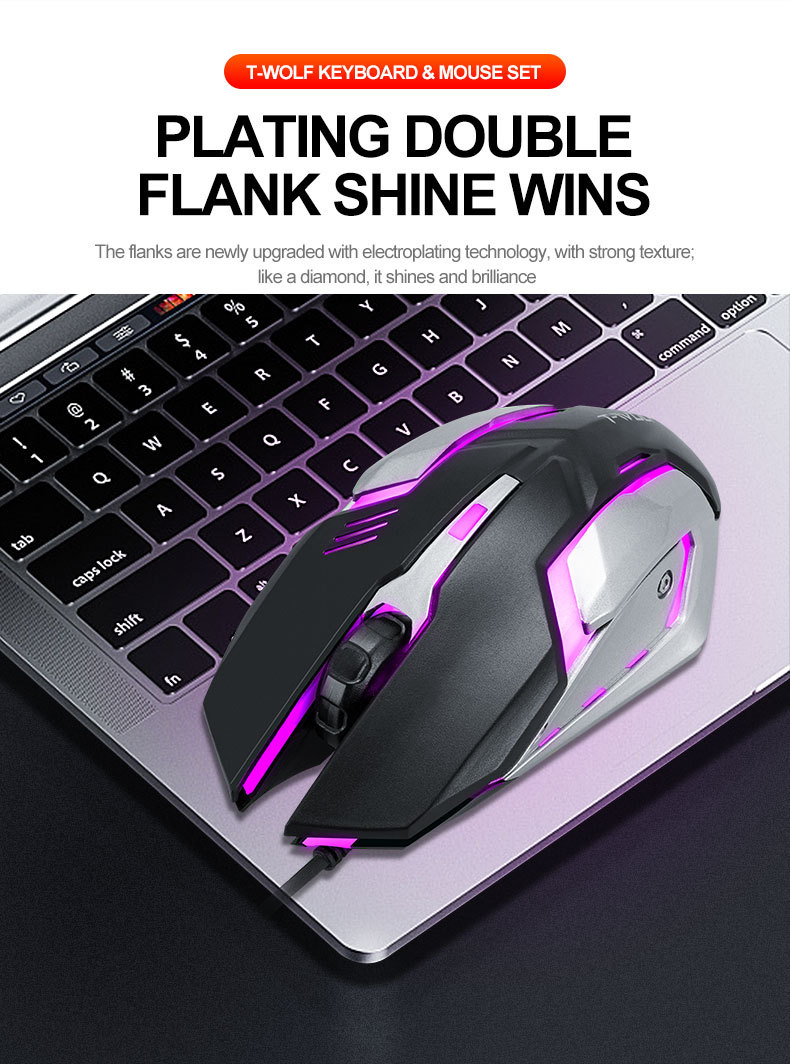 T-WOLF雷狼TF600键鼠套装有线USB发光keyboard铁板钢板T16键盘-阿里巴巴