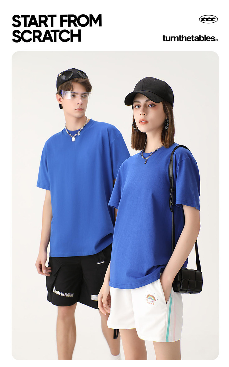 跨境240g日系重磅纯棉短袖t恤男女纯色潮牌ins批发货源圆领-阿里巴巴