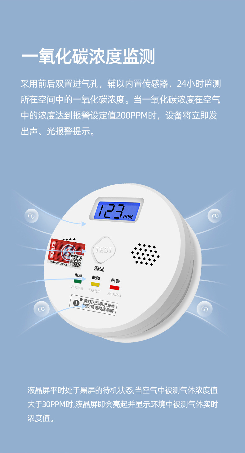 凌防（LFang）家用商用智慧消防火灾一氧化碳报警器JKD-601-阿里巴巴