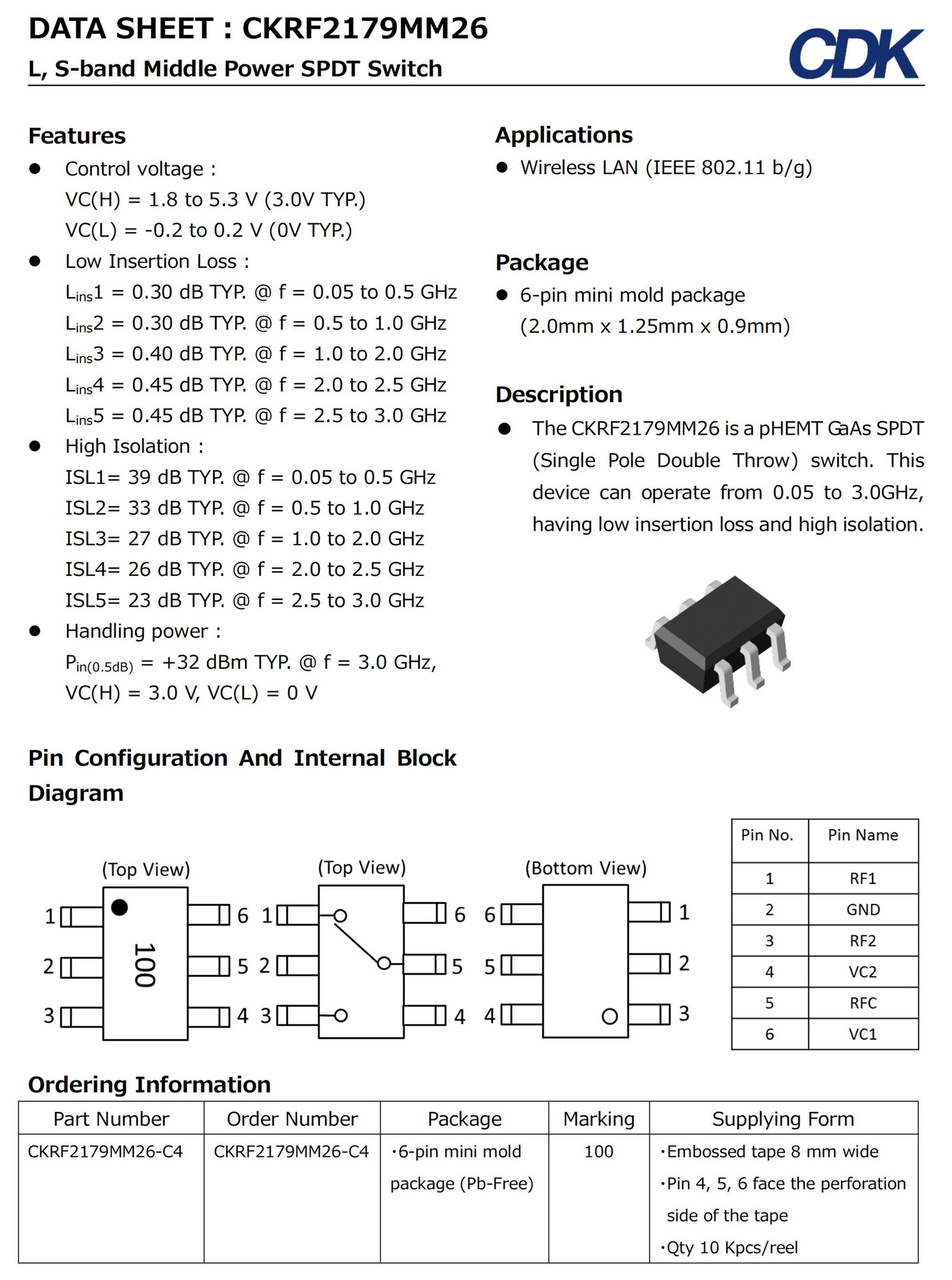 原装CDK CKRF2179MM26-C4 2.4GHZ射频开关代替AS179HWS408RTC6603-阿里巴巴