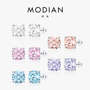 MODIAN摩典925银高颜值小众浪漫ins基础款玫瑰切闪钻耳钉配饰男女-阿里巴巴