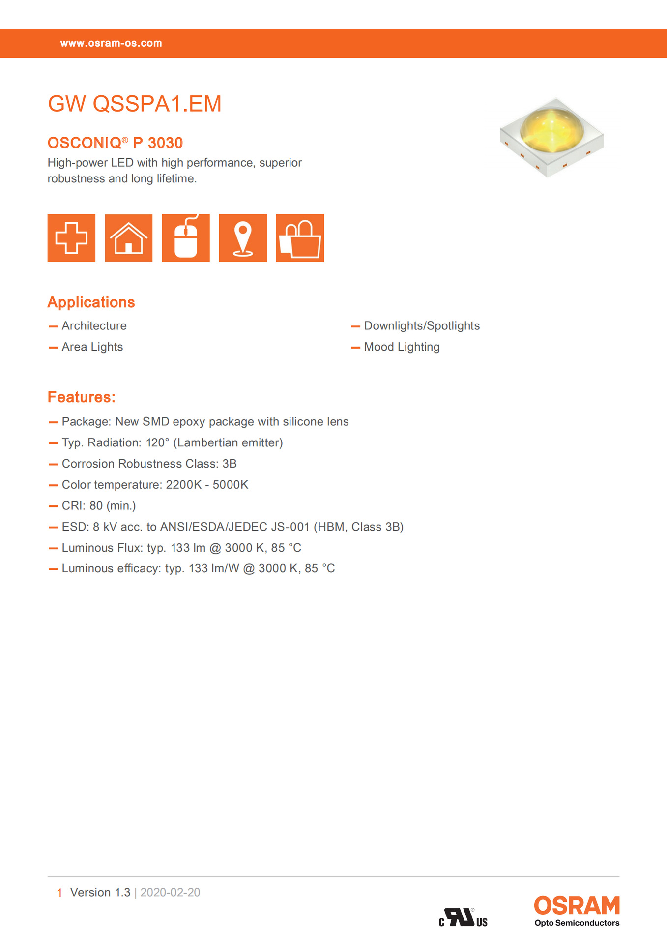 原包装欧司朗P7 1-3W 3030 led白光灯珠 osram GW QSSPA1. EM-阿里巴巴