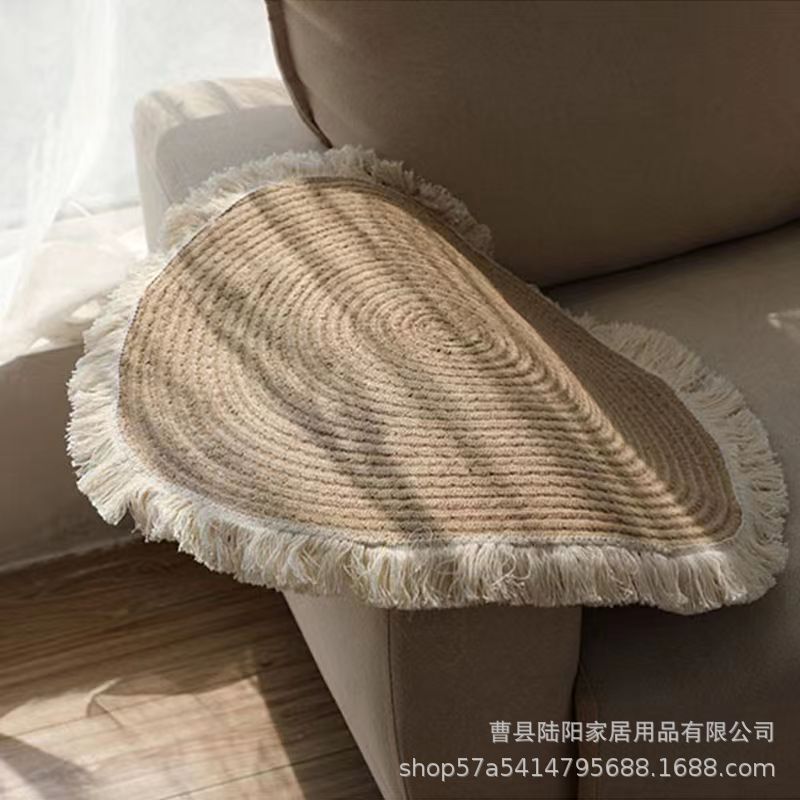 北欧棉绳编织流苏地垫阳台棉麻抓周地毯民宿地铺茶几圆形日式地垫-阿里巴巴