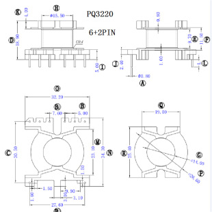 PQ3220电木骨架PQ3220高频变压器骨架立式6+2针-阿里巴巴