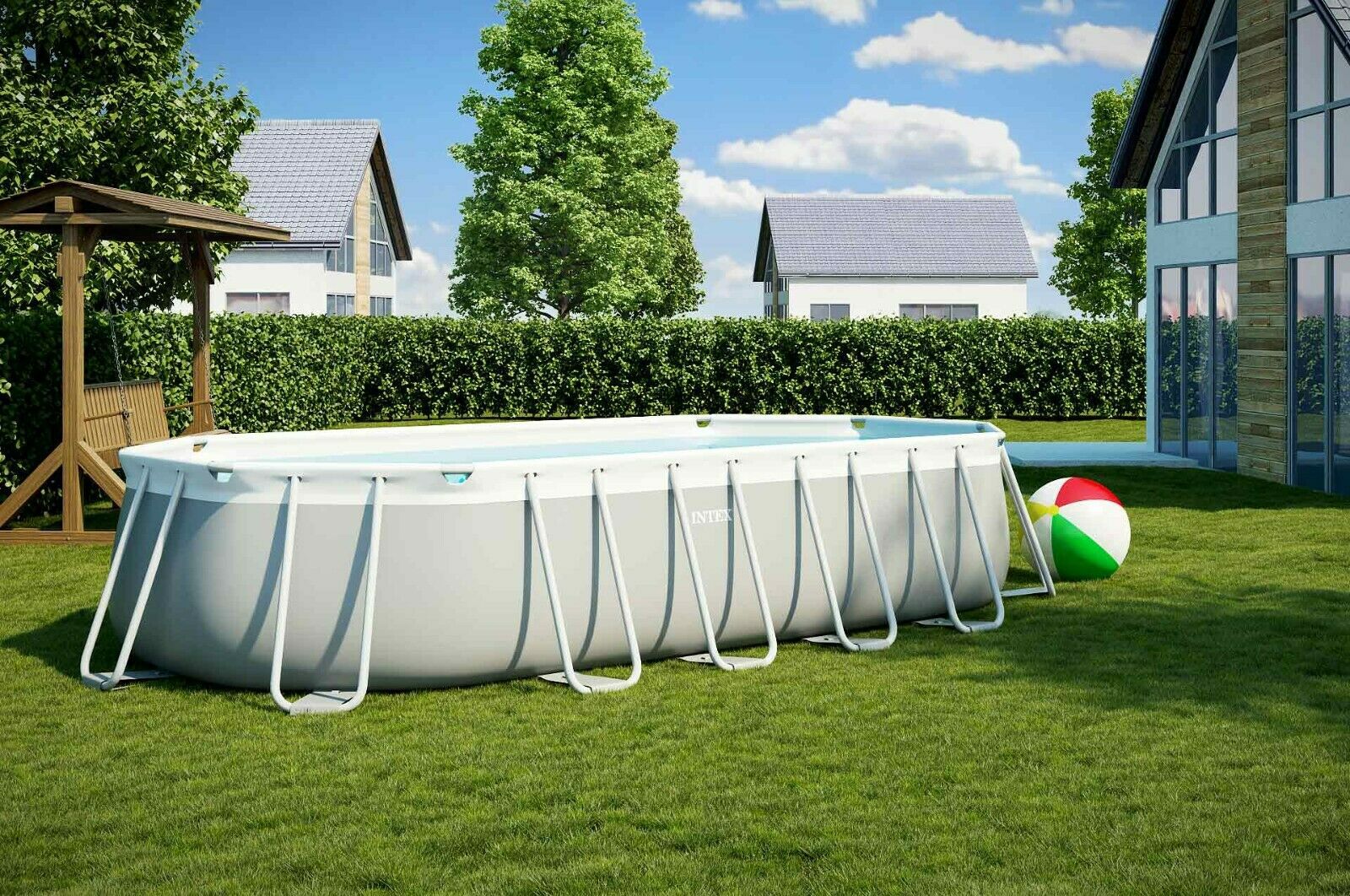 INTEX 26796 5 m oval tube frame pool set family swimming pool thickened outdoor party paddling ...