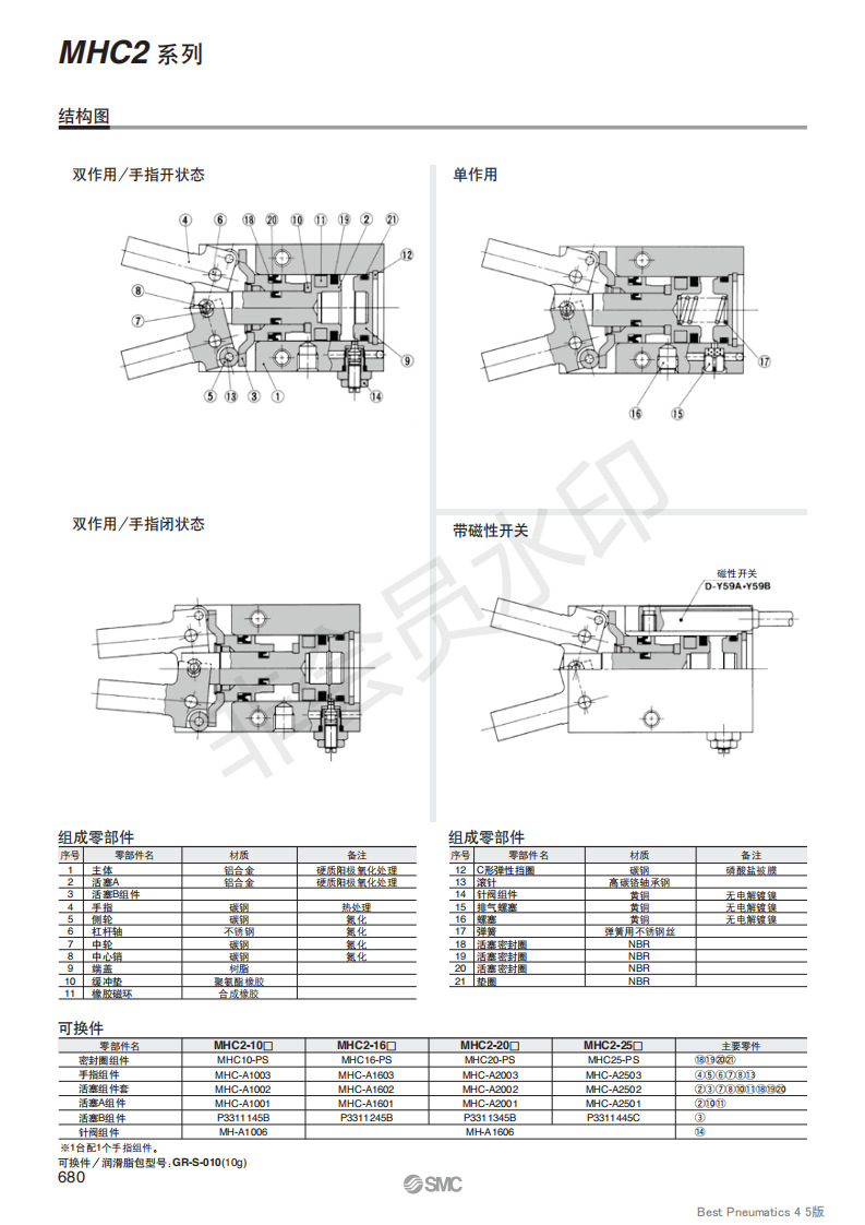 SMC夹爪手指气缸MHC2-10D MHC2-16D MHC2-20D MHC2-25D/S-阿里巴巴