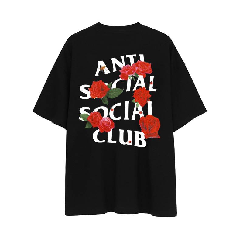 跨境ANTI SOCIAL SOCIAL CLUB ASSC玫瑰花联名款宽松男女短袖T恤-阿里巴巴