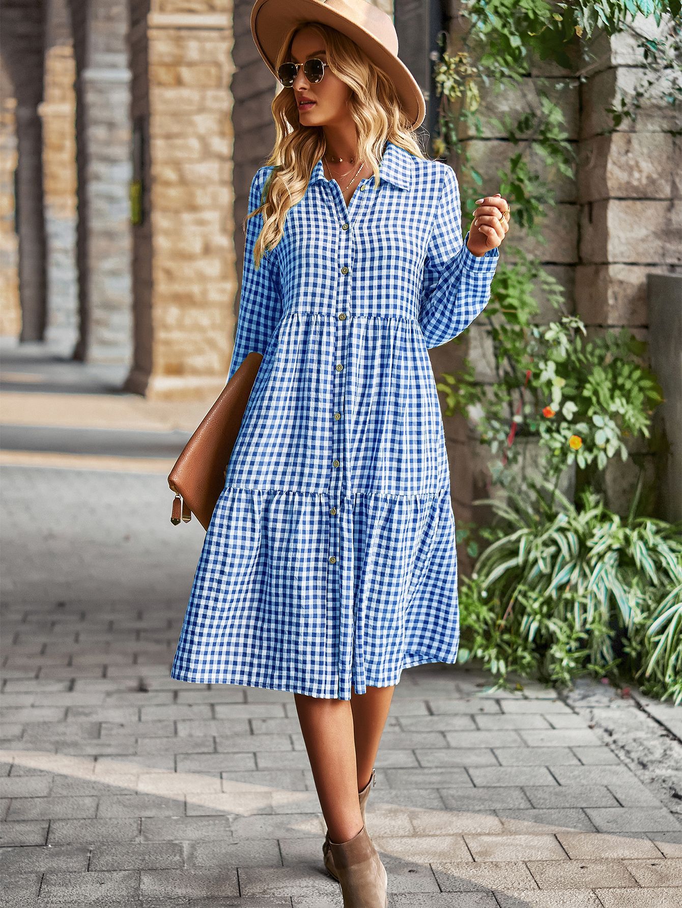 Women's Plaid Print Long Sleeve Casual Dress