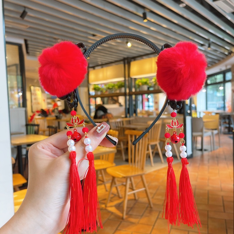 New year festive Tang suit hanfu head hoop red Flower headdress ...
