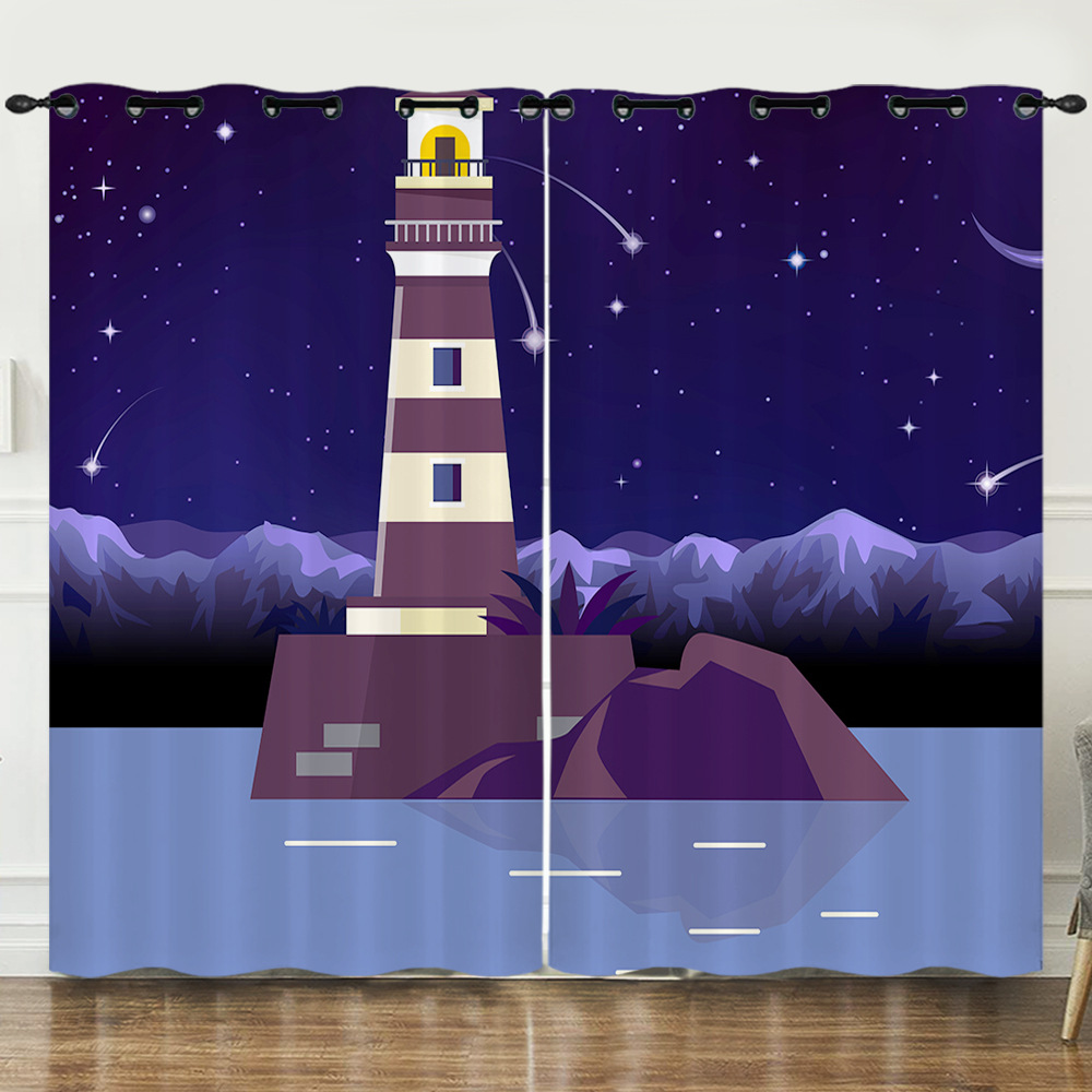 亚马逊跨境eBay窗帘卡通瞭望台3D数码印花遮光帘打孔厂家批发采购价格、怎么样、行情市场-CCEE选品中心