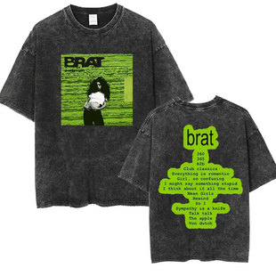 Singer Charli Xcx Brat Tour 2024 Graphic T Shirt Men Women's-阿里巴巴