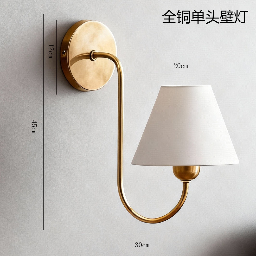 美式黄铜白布罩壁灯客厅餐厅卧室全铜灯酒店客房阳台LED灯具-阿里巴巴