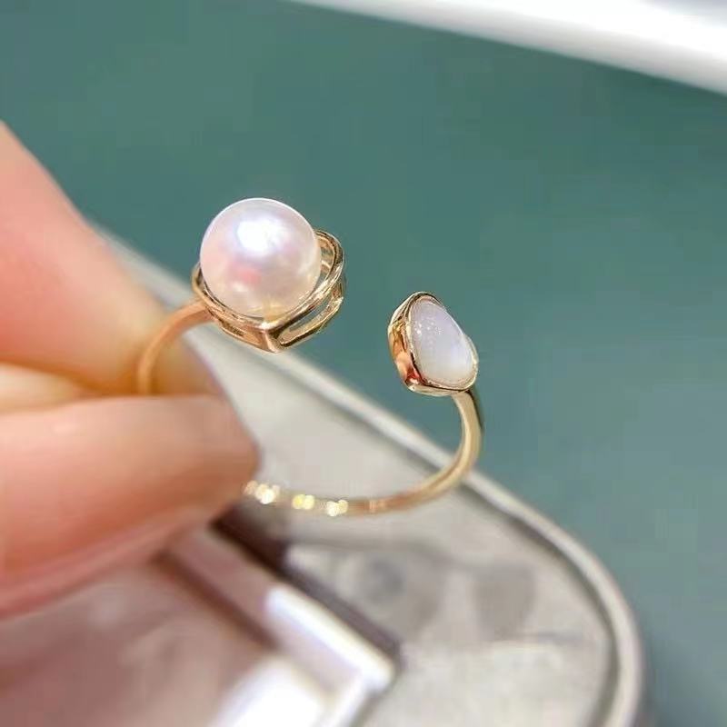 DIY珍珠配件 S925银戒指空托 爱心版指环银饰托 配6-7mm圆珠10064-阿里巴巴