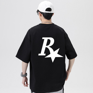 STARAITA夏季R星短袖t恤男生重磅国潮sta高街宽松情侣半袖体恤女-阿里巴巴