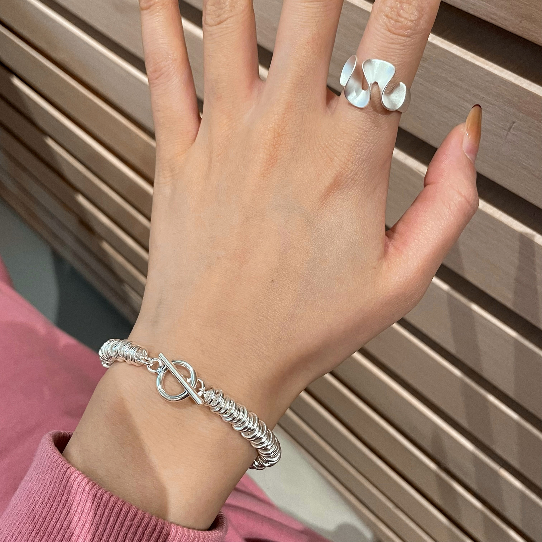 韩版S925银个性OT扣手链女复古重工圆环环相扣手环嘻哈气质手饰潮-阿里巴巴