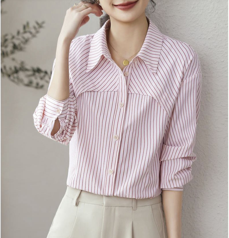 粉色条纹衬衫女夏长袖薄款棉质宽松高级感外穿休闲百搭显瘦开衫-阿里巴巴