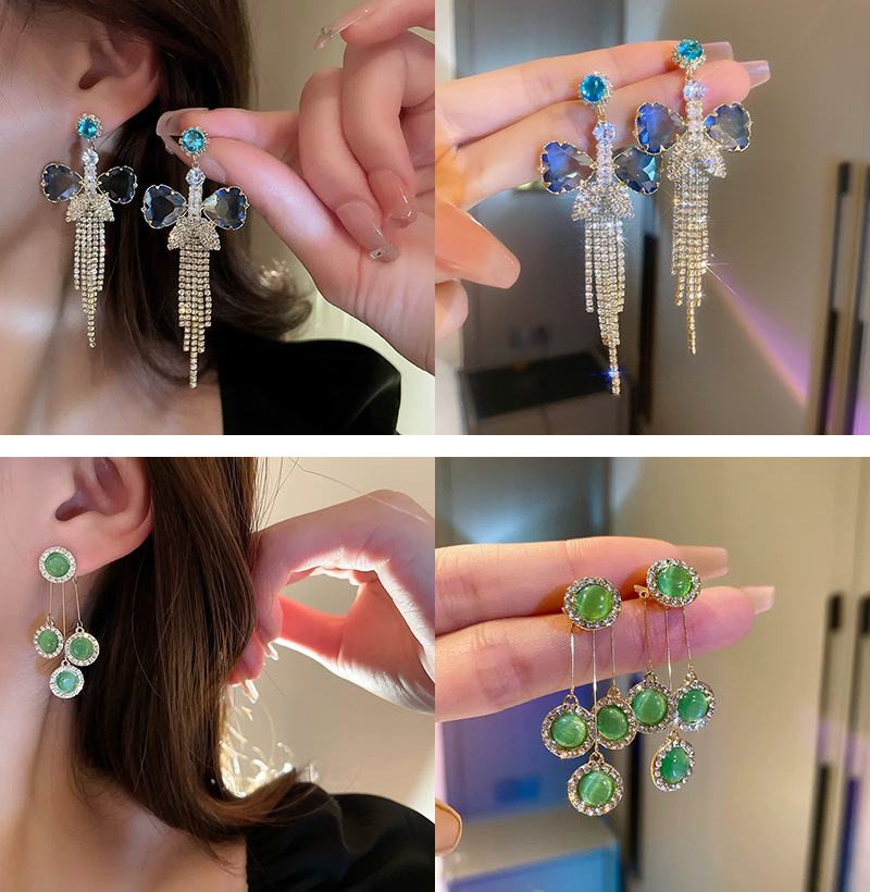 银针时尚水晶镶钻花朵流苏耳环个性设计感珍珠耳钉小众气质耳饰女-阿里巴巴