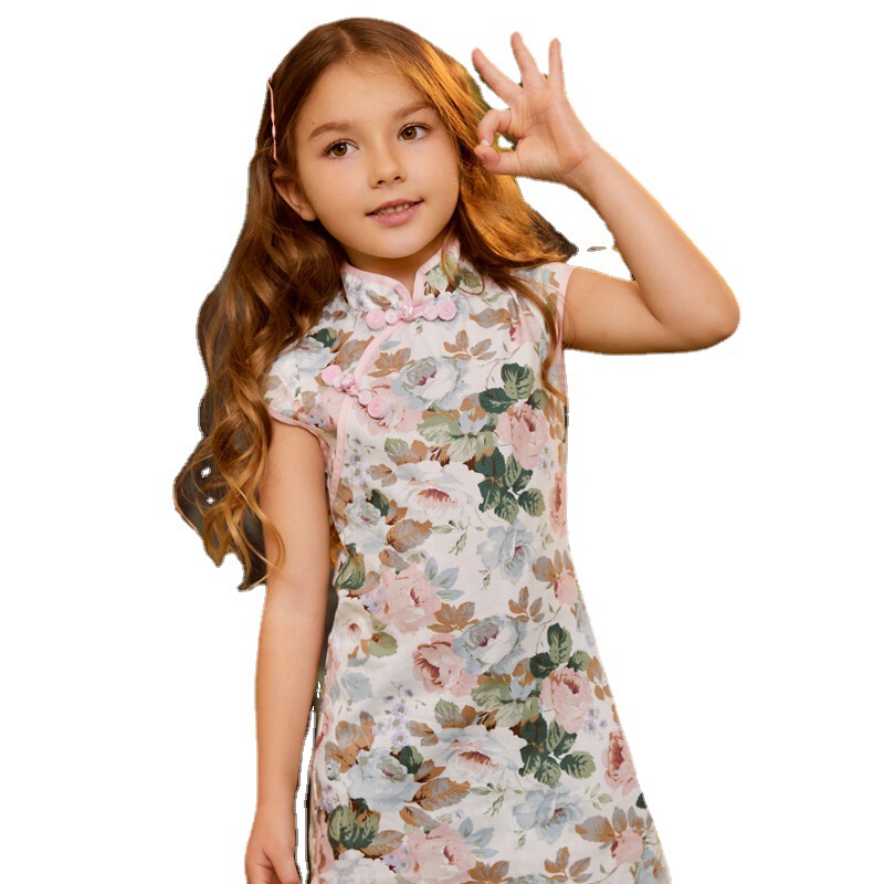 Girls baby Chinese retro floral cheongsam Qipao for kids model show ...