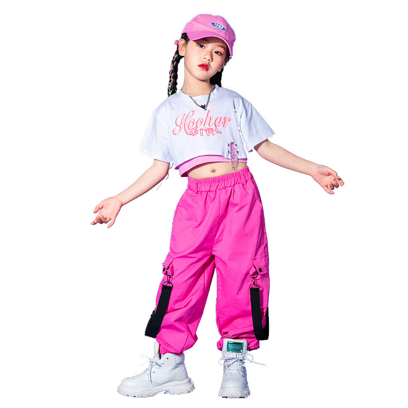 Children Rapper singer pink with white jazz dance costumes for girls ...