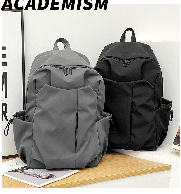 简约潮流书包2024大容量学生Backpack韩版男女纯色跨境旅行双肩包-阿里巴巴