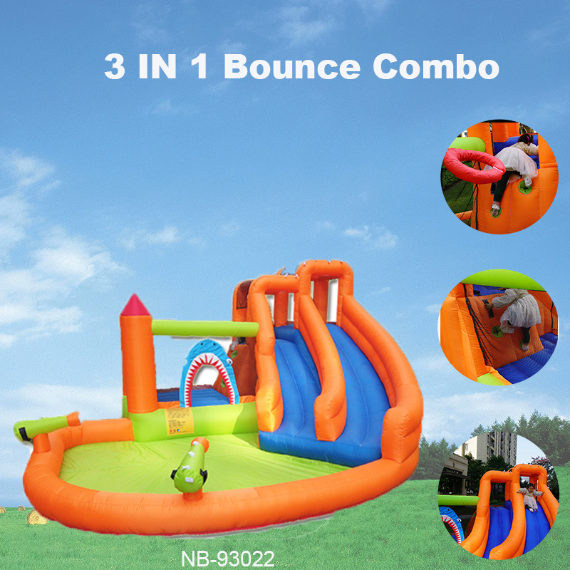 儿童充气城堡家用小型室内充气双滑梯鲨鱼双水枪户外水上乐园玩具-阿里巴巴