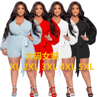 M6692 跨境欧美大码女装 纯色雪纺时尚性感短连体裤 含腰带-阿里巴巴