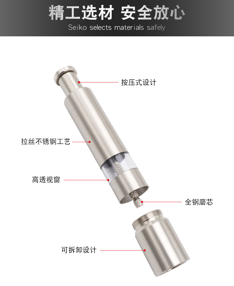 跨境不锈钢研磨器香料胡椒粗盐迷你研磨厨房调味瓶厂家手动研E18-阿里巴巴