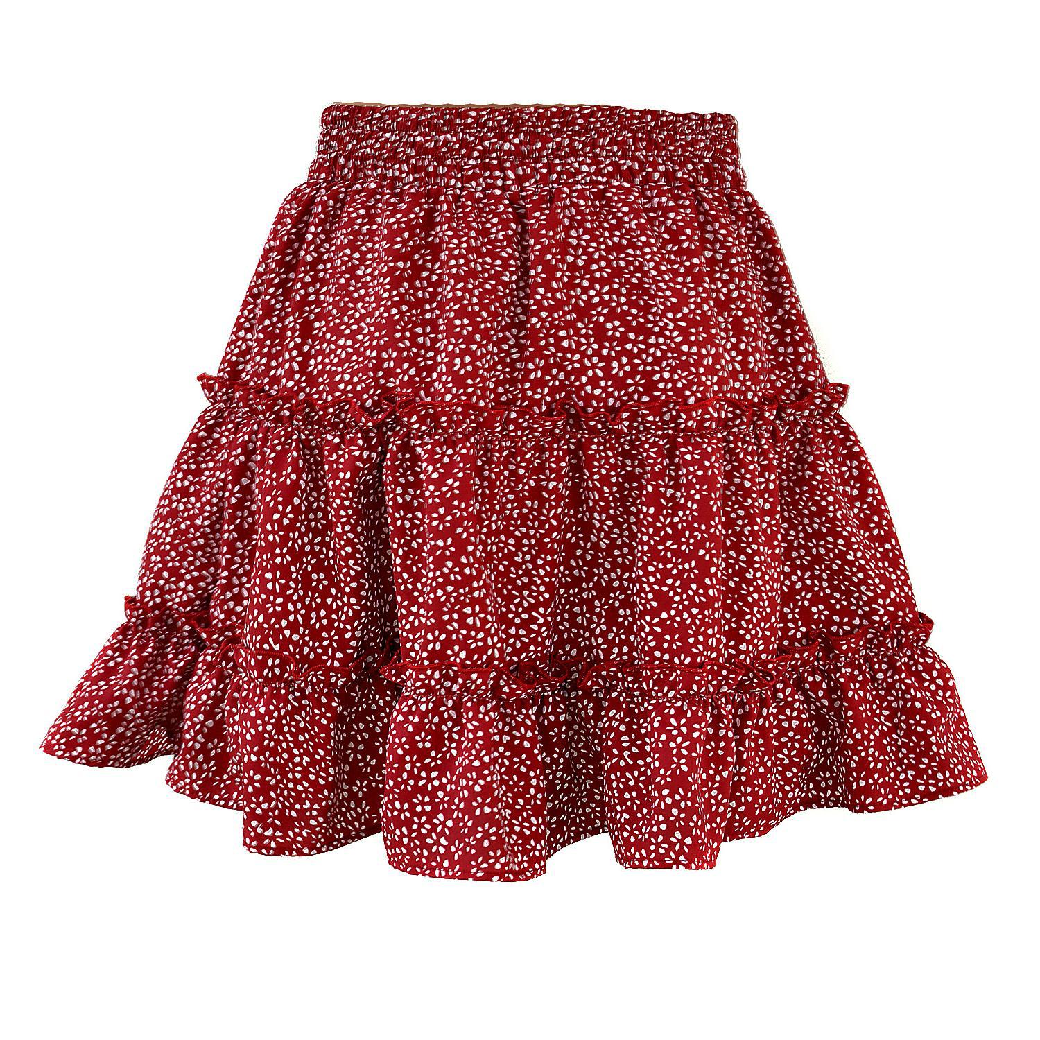 2023夏季亚马逊欧美女装高腰荷叶边碎花半身裙印花沙滩A字短裙-阿里巴巴