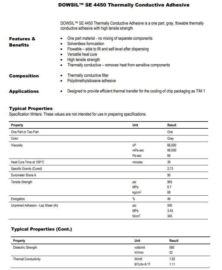 DOWSIL陶熙道康宁SE4450 散热弹性胶SE-4450 高导热硅胶 绝缘硅胶-阿里巴巴