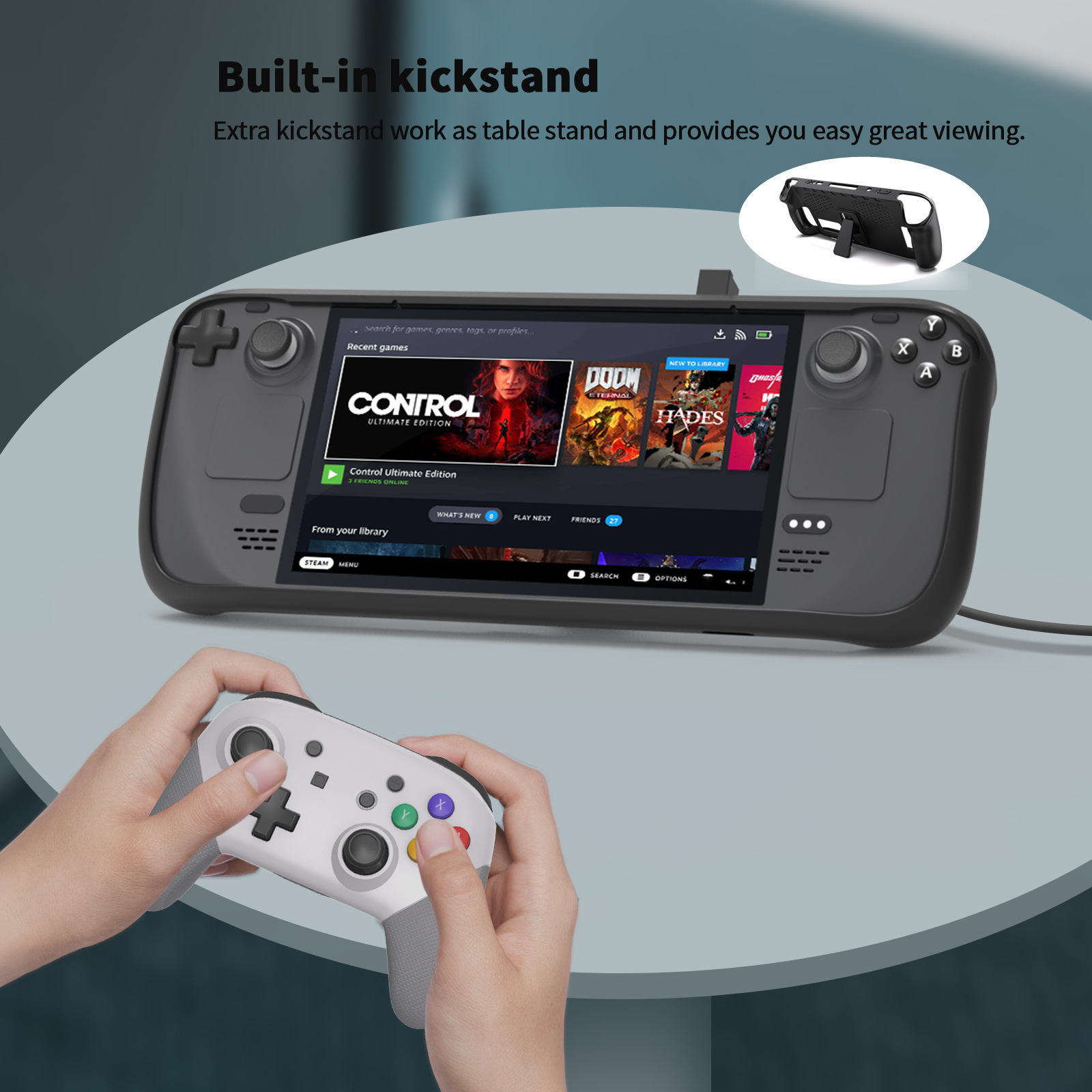 Steam deck掌机带支架TPU保护壳+触摸板按键贴纸套装JYS-SD009-阿里巴巴