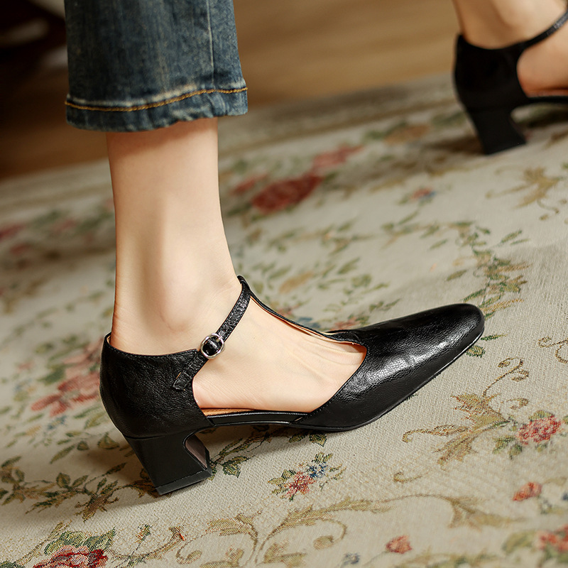 CHIKO Ashlynn Round Toe Block Heels T-Strap Shoes