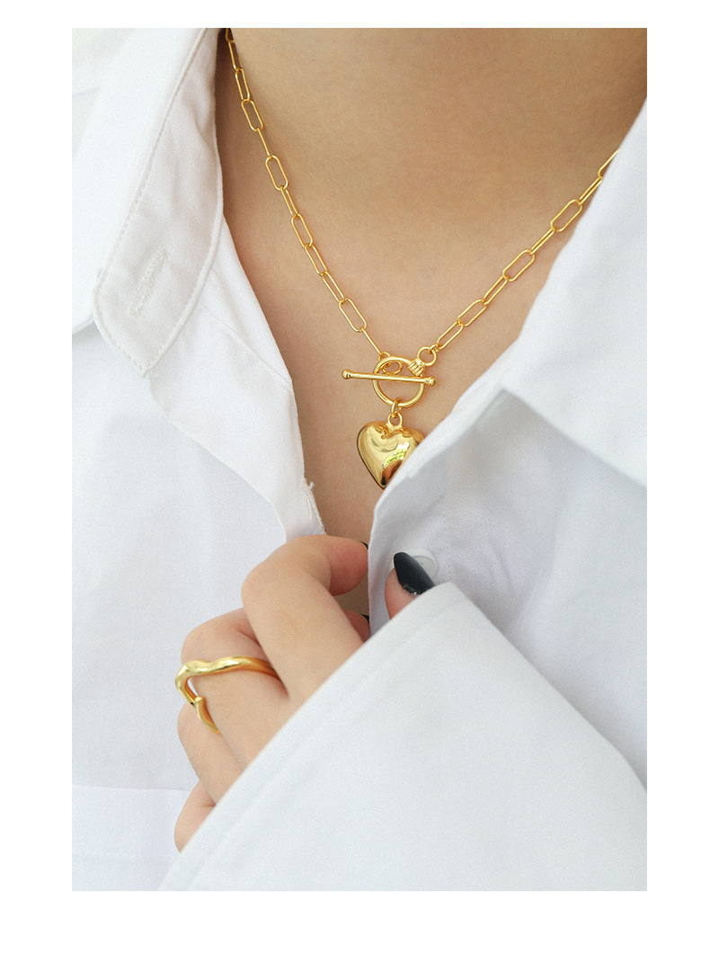 XA384韩版心形颈链ins小众简约OT扣链条设计感S925纯银爱心项链女-阿里巴巴