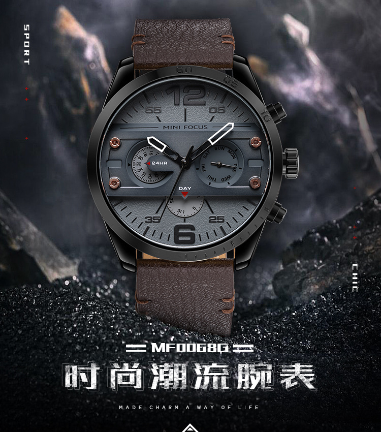 MINI FOCUS手表日本机芯多功能机械风潮流石英表防水男手表0068G-阿里巴巴