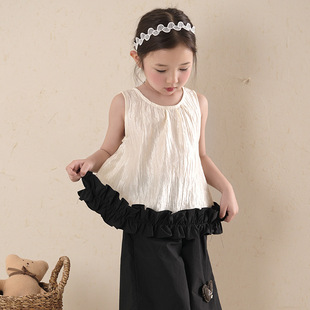 G58010夏女童格子娃娃衫宝宝荷叶边纯棉泡泡布凉爽公主风小上衣-阿里巴巴