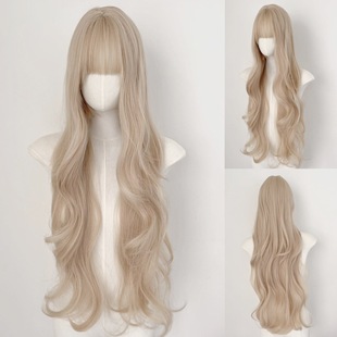 80cm洛丽塔日系jk自然假发女白金色萝莉甜美cos拍照长卷发全头套-阿里巴巴