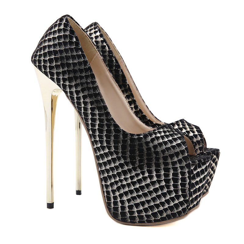 snake print fish mouth platform high heels