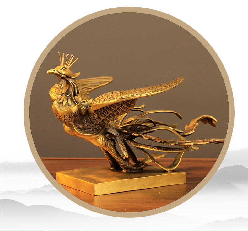 铜凤凰摆件工艺品客厅办公室龙凤呈祥吉祥物结婚礼物火凤凰大号-阿里巴巴