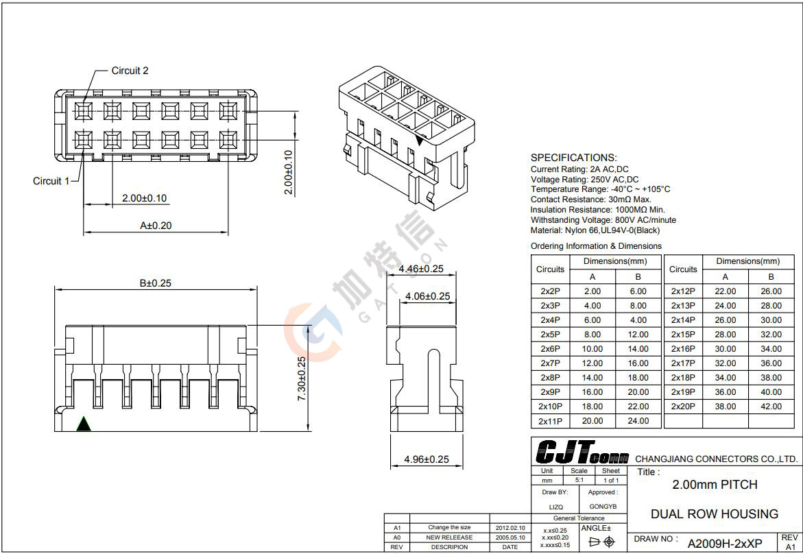 A2009H-2x5P CJT长江连接器原装 间距2.0mm 压线胶壳双排 6PIN-阿里巴巴