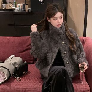 2025新款冬季外套女立领皮草短款小个子加厚保暖减龄毛毛加棉大衣-阿里巴巴