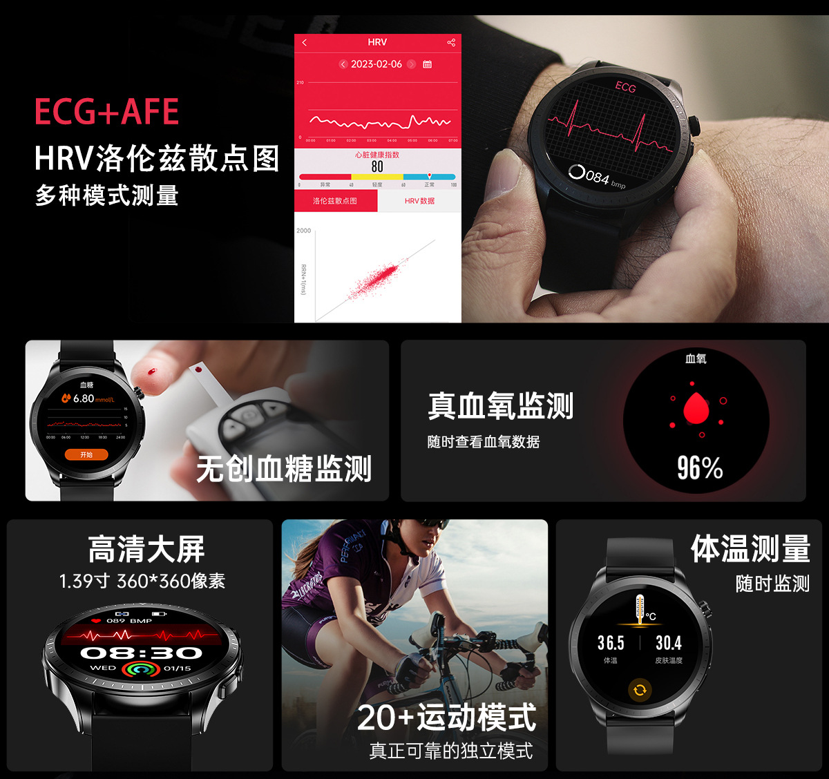 2025新款E420智能手表ECG+PPG体温血氧心电带心率血压监测防水68-阿里巴巴