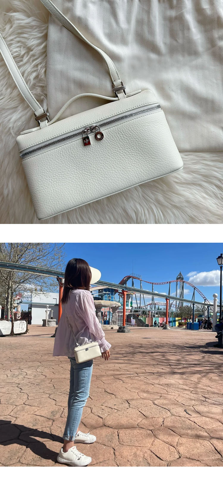 loro*LP19真皮饭盒包gigi同款piana荔枝纹牛皮手提包简约单肩包女-阿里巴巴